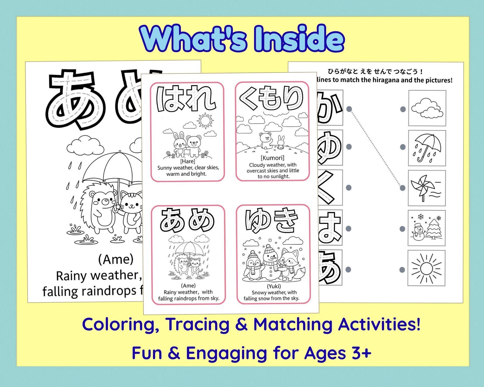 Kawaii Japanese Weather Worksheets – Hiragana Tracing & Bilingual ...