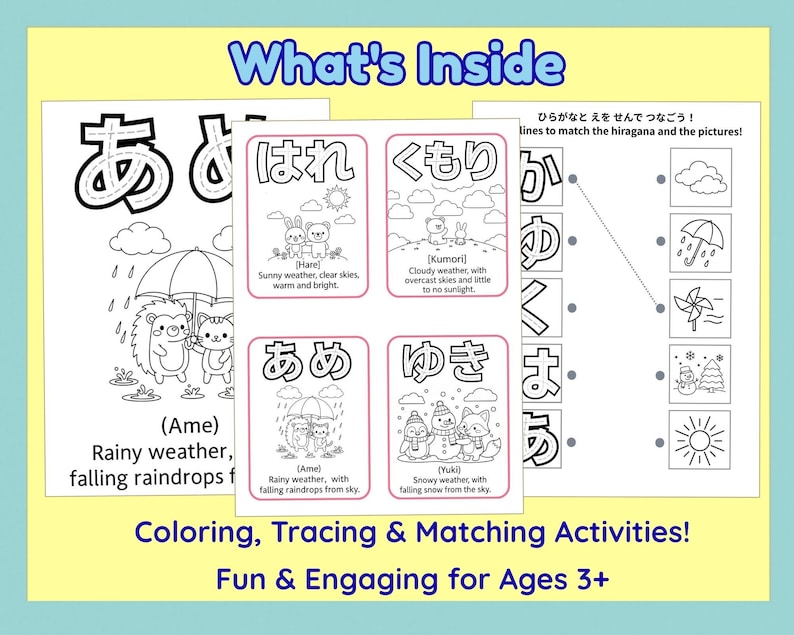 Kawaii Japanese Weather Worksheets – Hiragana Tracing & Bilingual ...