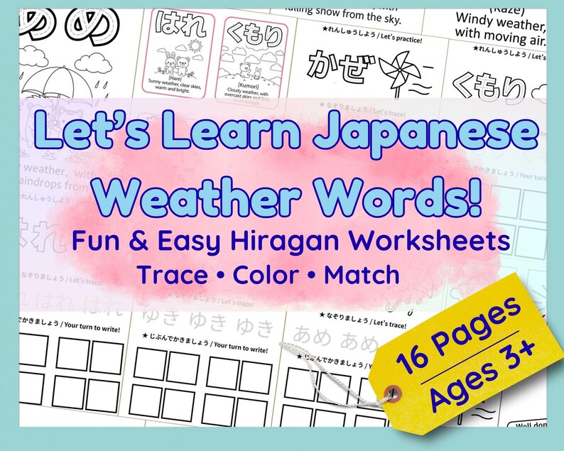 Kawaii Japanese Weather Worksheets – Hiragana Tracing & Bilingual ...