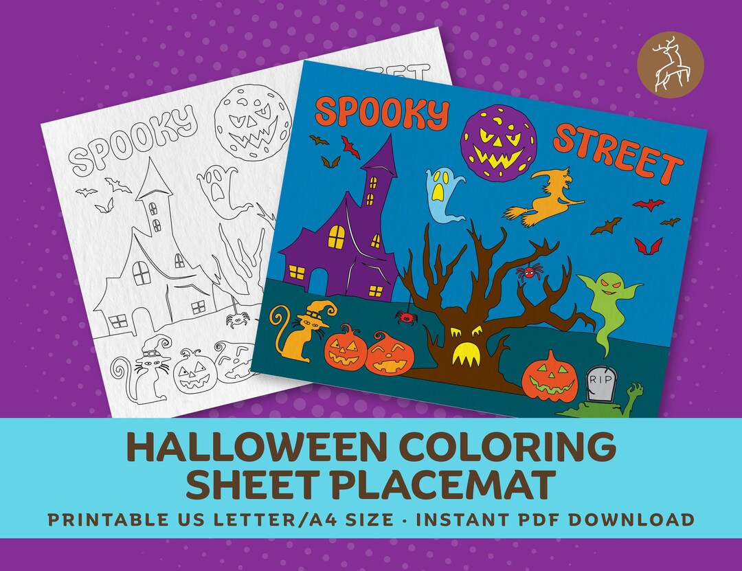 Fun Halloween Printable Coloring Placemat, Spooky Homeschool Coloring ...