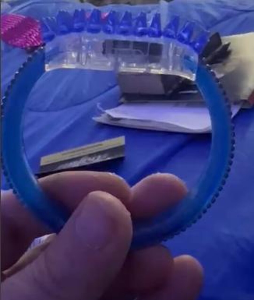 Blue Spiked Bracelet Adjustable Clear Cone Stud Wristband, Rave Goth ...
