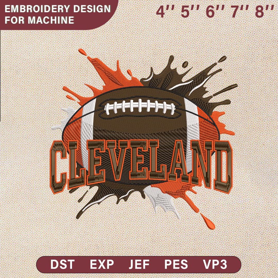 Cleveland Football Splat Embroidery Design, Sports Paint Splash Machine ...