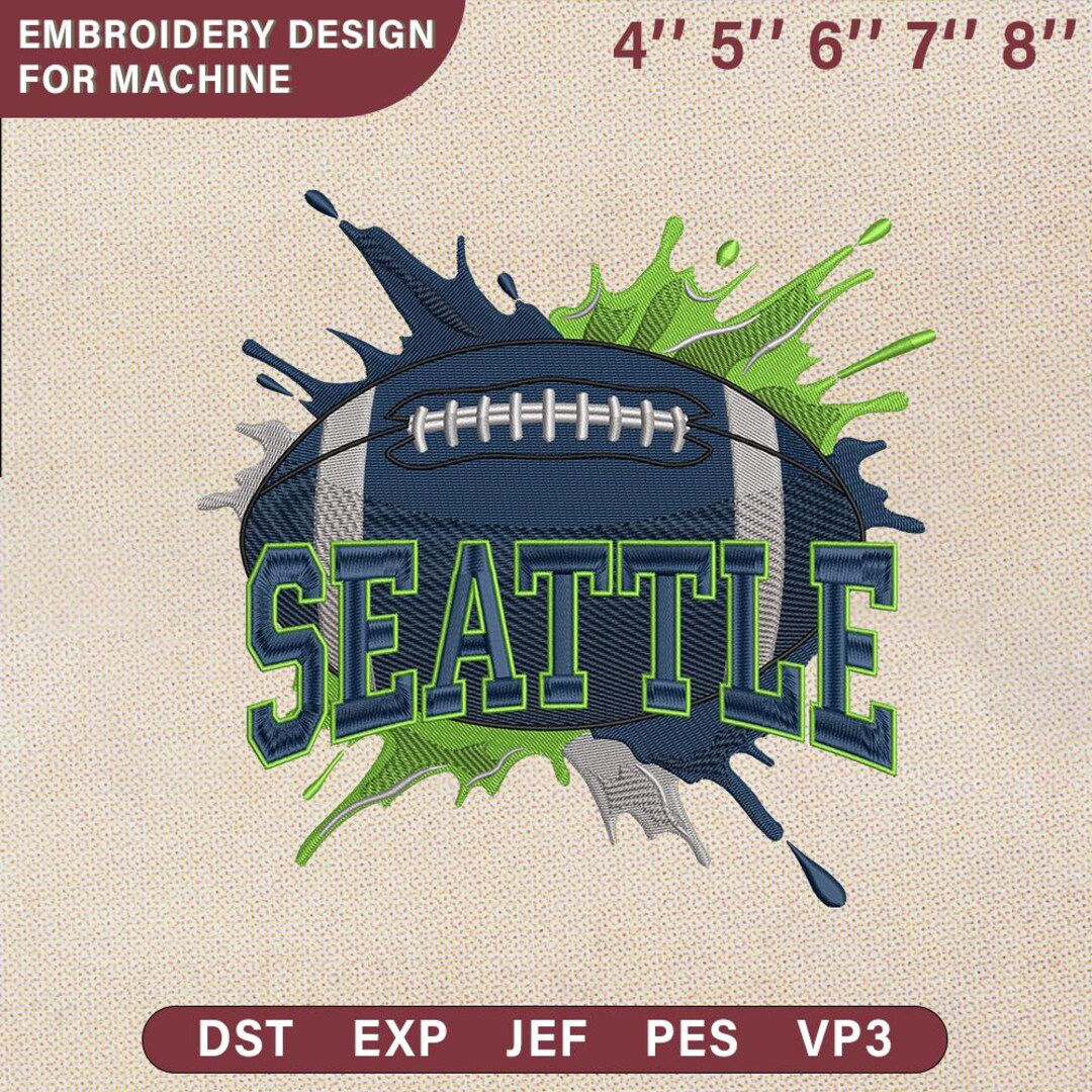 Seattle Football Splat Embroidery Design, Sports Paint Splash Machine ...