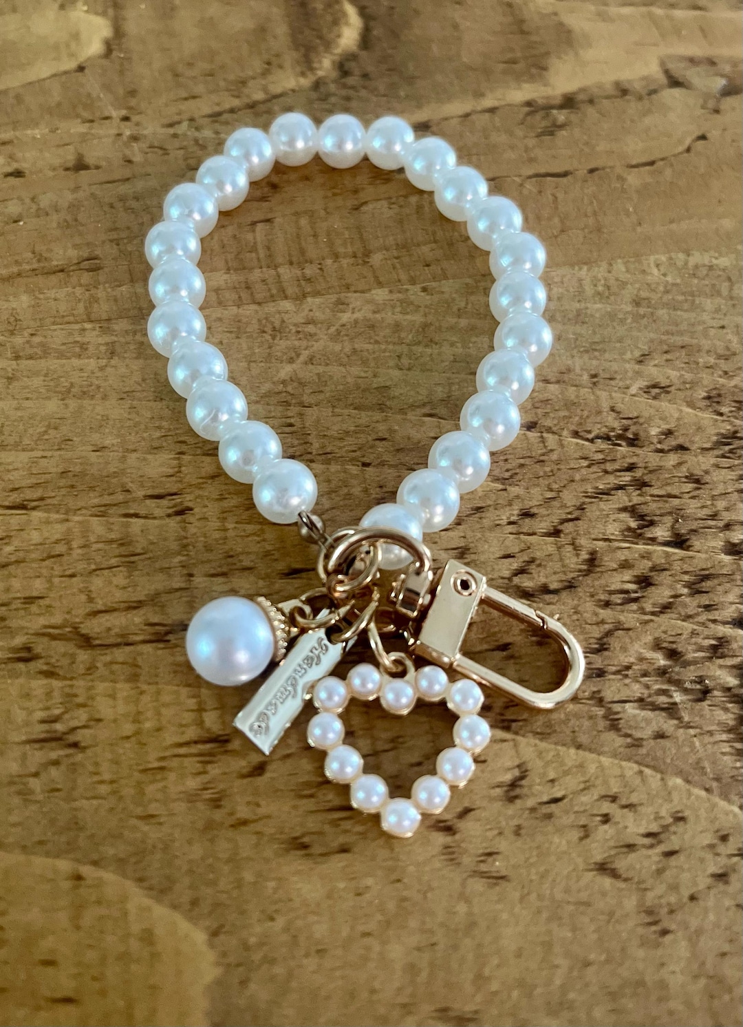 Pearl Beaded Keychain With Heart Charm - Etsy