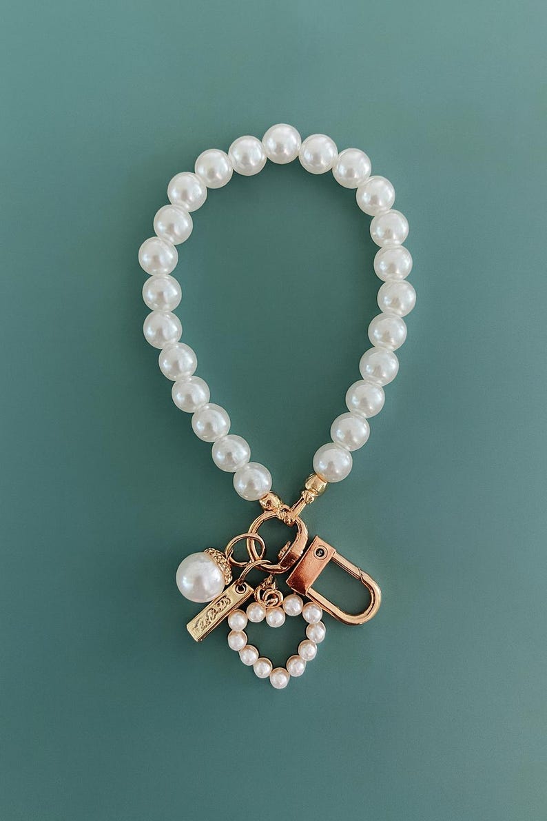 Pearl Beaded Keychain With Heart Charm - Etsy