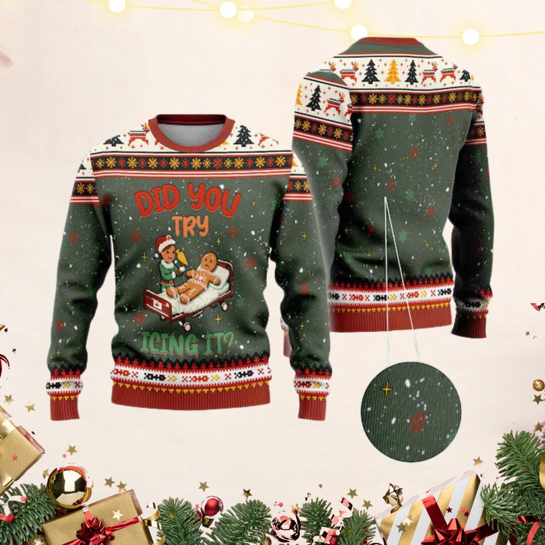 Funny Gingerbread Injury Christmas Sweater, Holiday Nurse Humor ...