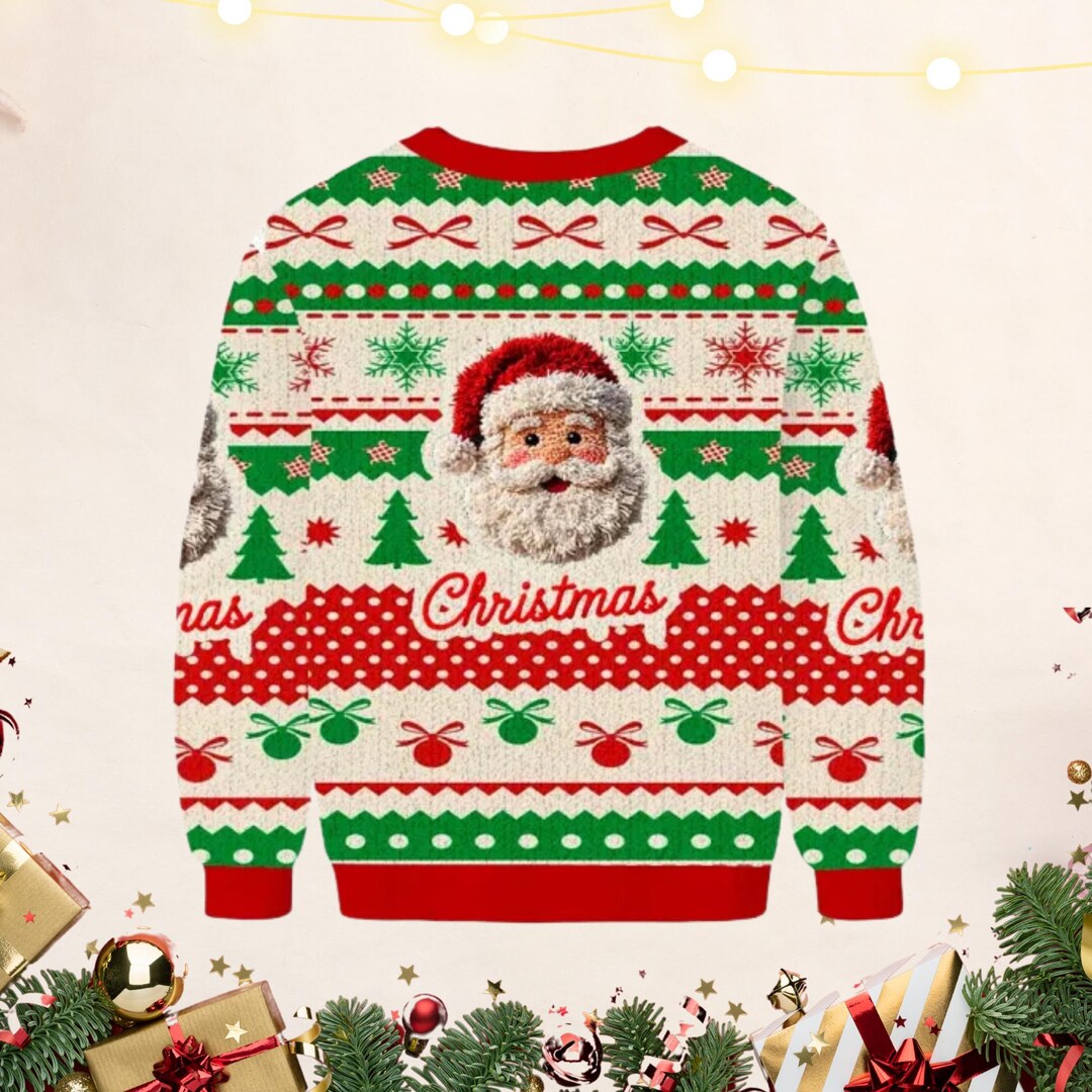 Ugly Christmas Sweater, Santa Holiday Sweater, Festive Winter Knit ...