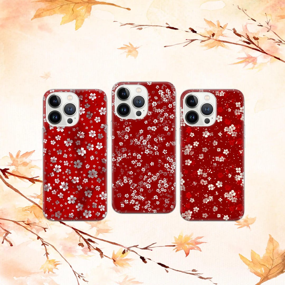Red Sakura Blossom Phone Case – Elegant Cherry Flower Floral Art Cover ...