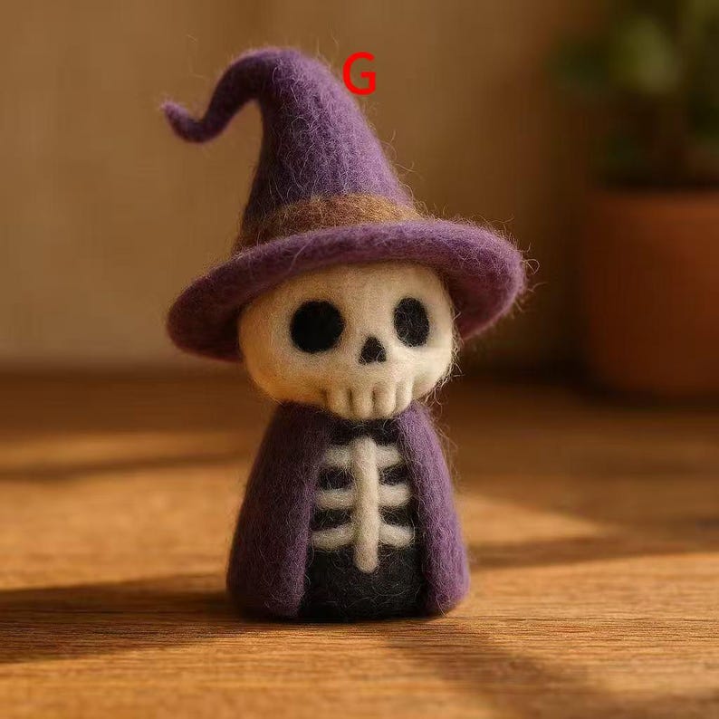 Needle Felted Halloween Skeleton Witch – Handmade Wool Figurine ...
