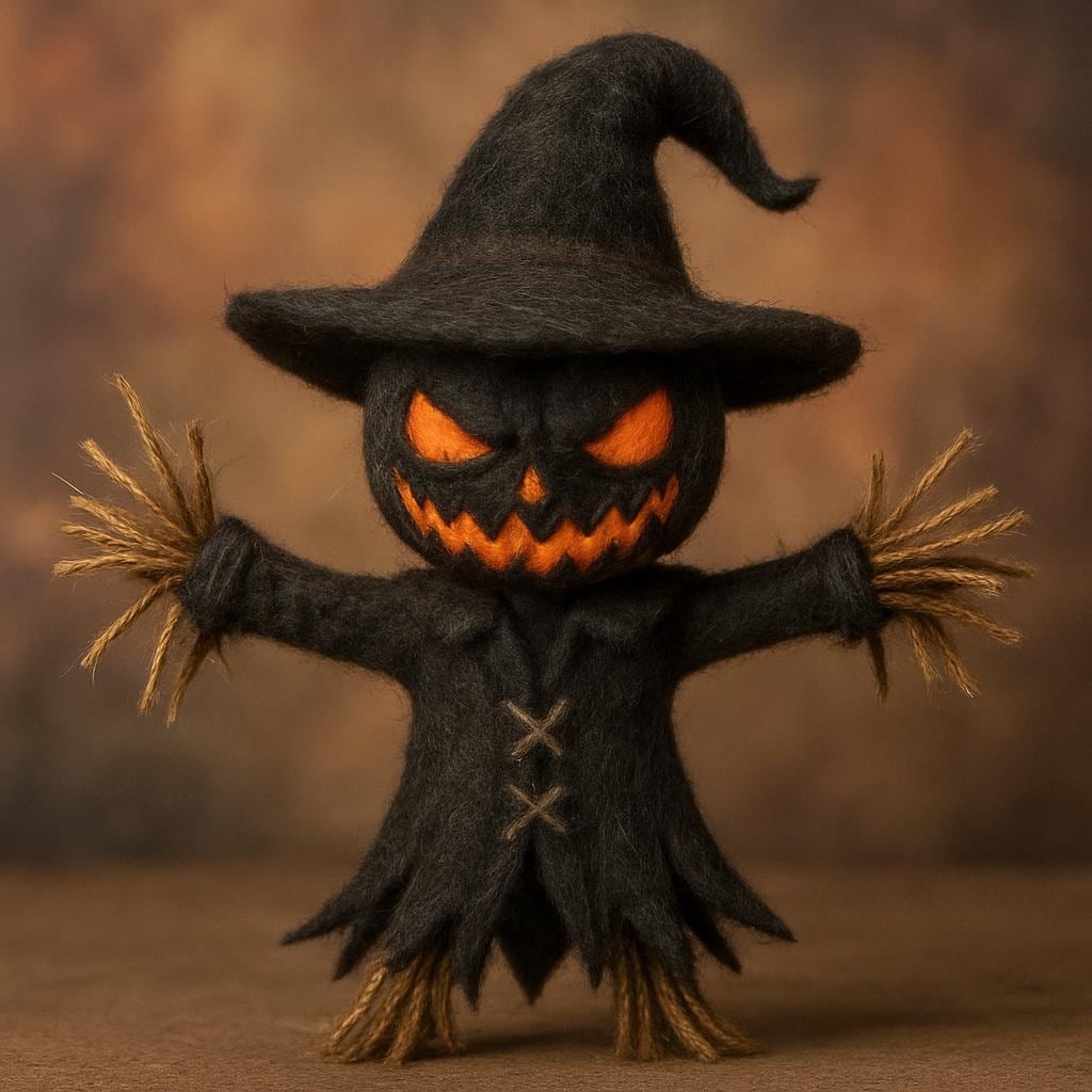 Needle Felted Halloween Scarecrow & Witch Dolls: Spooky Wool Figurines ...