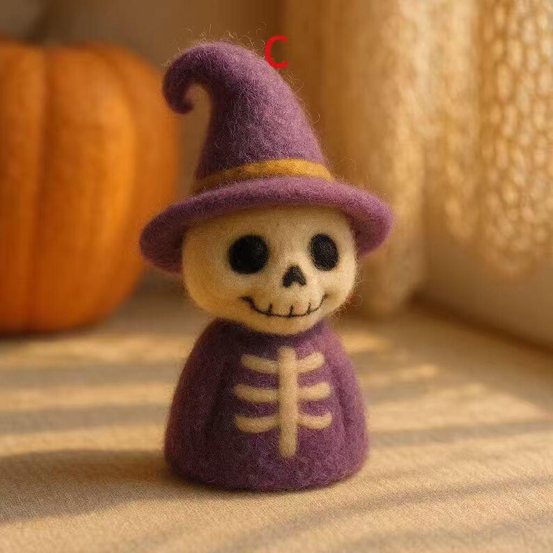 Needle Felted Halloween Skeleton Witch – Handmade Wool Figurine ...