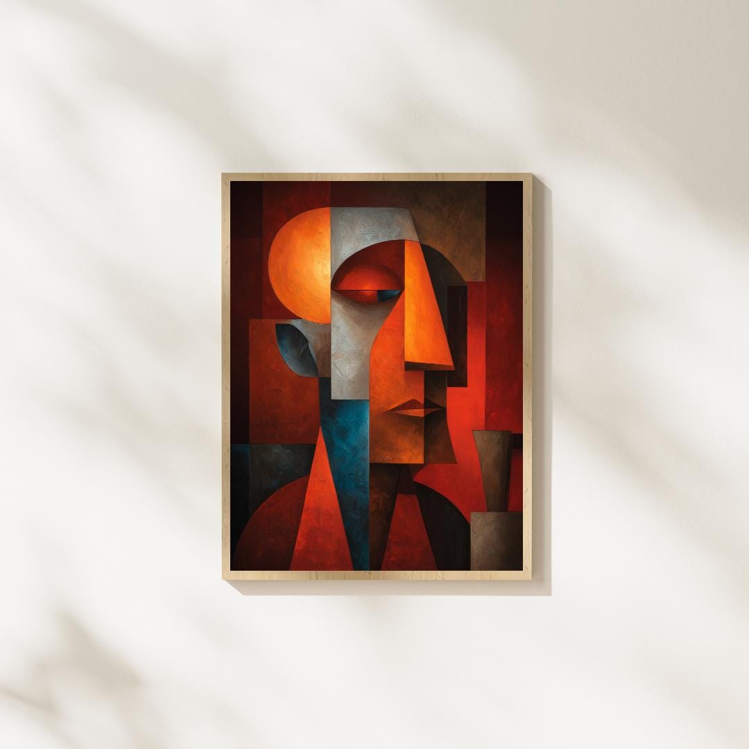 Abstract Cubist Portrait Print | Modern Geometric Wall Art (digital ...
