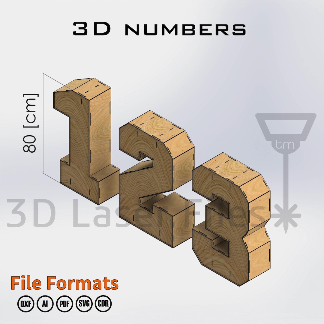 3D Numbers 80 [cm] - for Laser Cut - Cnc Files Vector - Digital Files ...