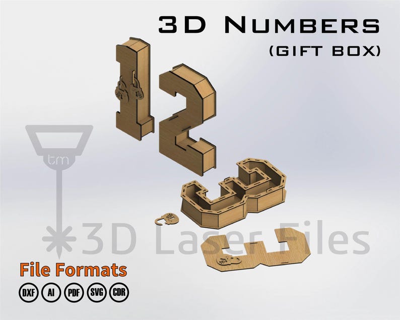 3D Numbers 30 [cm] - Gift Box - for Laser Cut - Cnc Files Vector ...
