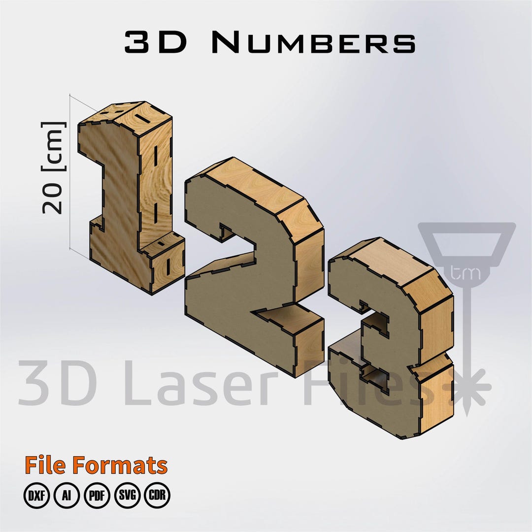 3D Numbers 20 [cm] - for Laser Cut - Cnc Files Vector - Digital Files ...