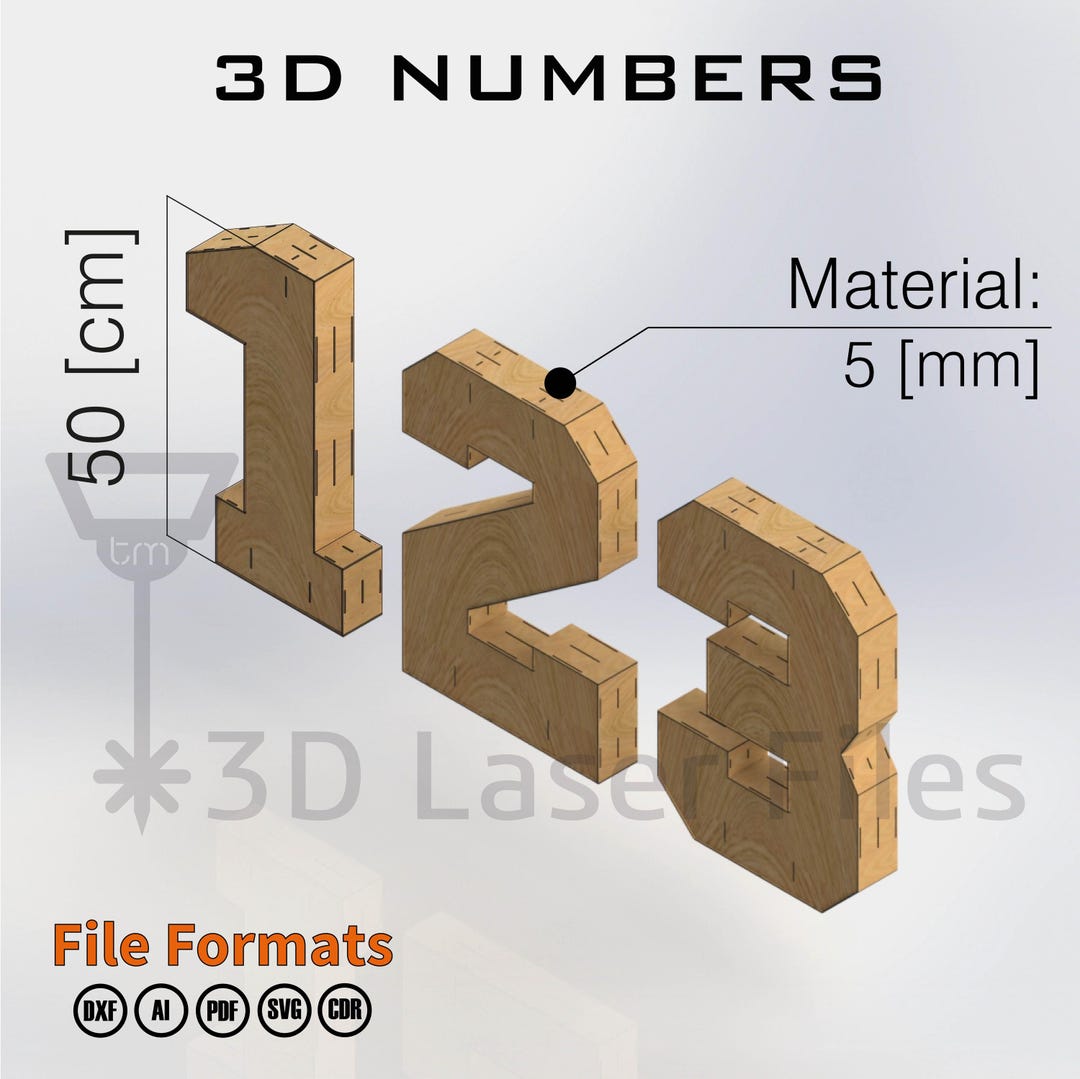 3D Numbers 50 [cm] - for Laser Cut - CNC Files Vector - Digital Files ...