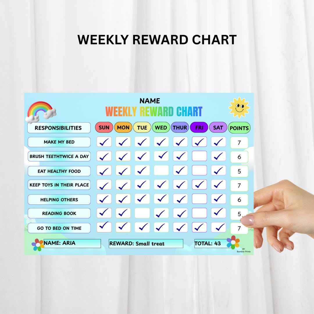 Kids Weekly Reward Chart Printable: Rainbow Design, Chore Tracker (A4 ...