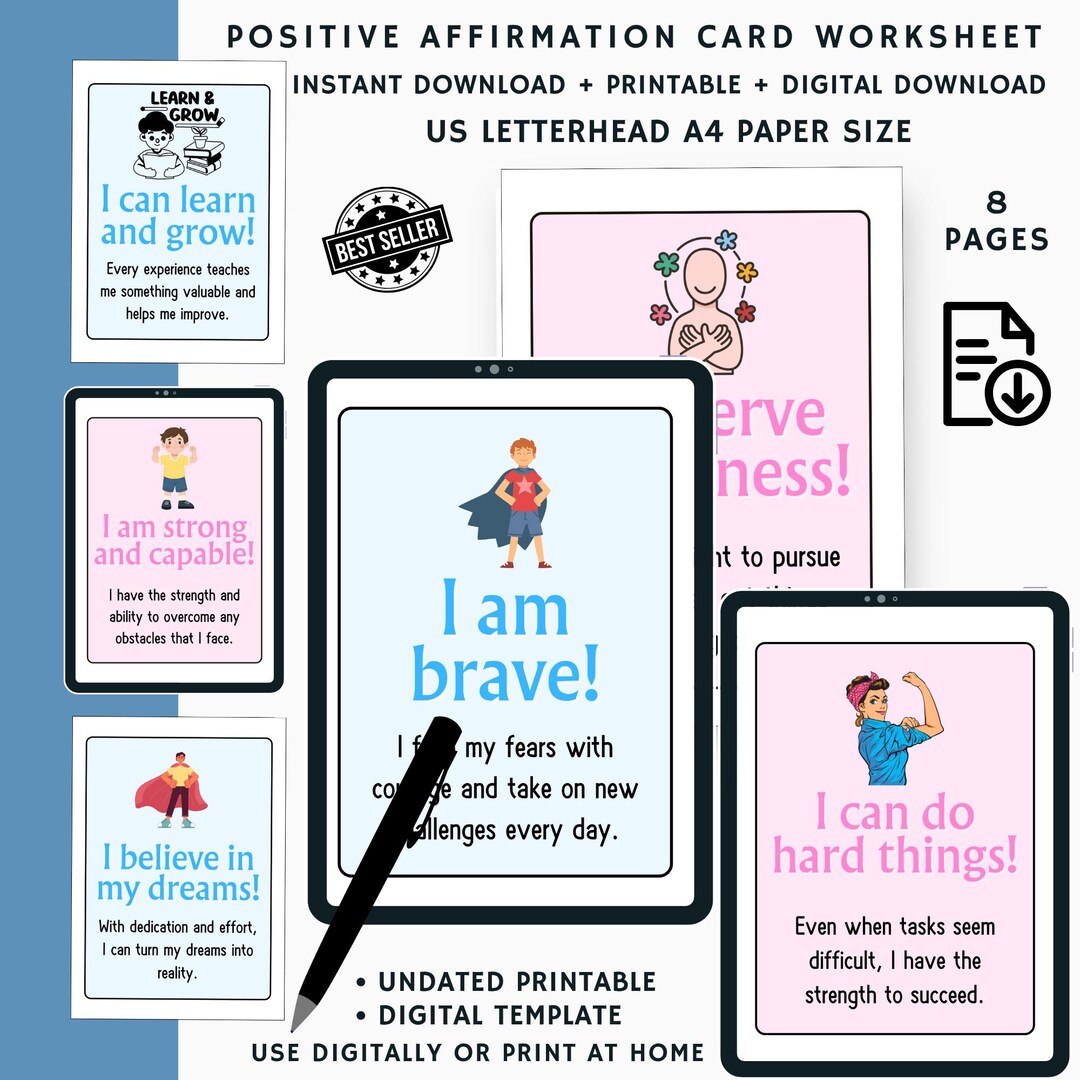 Printable Positive Affirmation Worksheet Activity, 10 Pages for Self ...