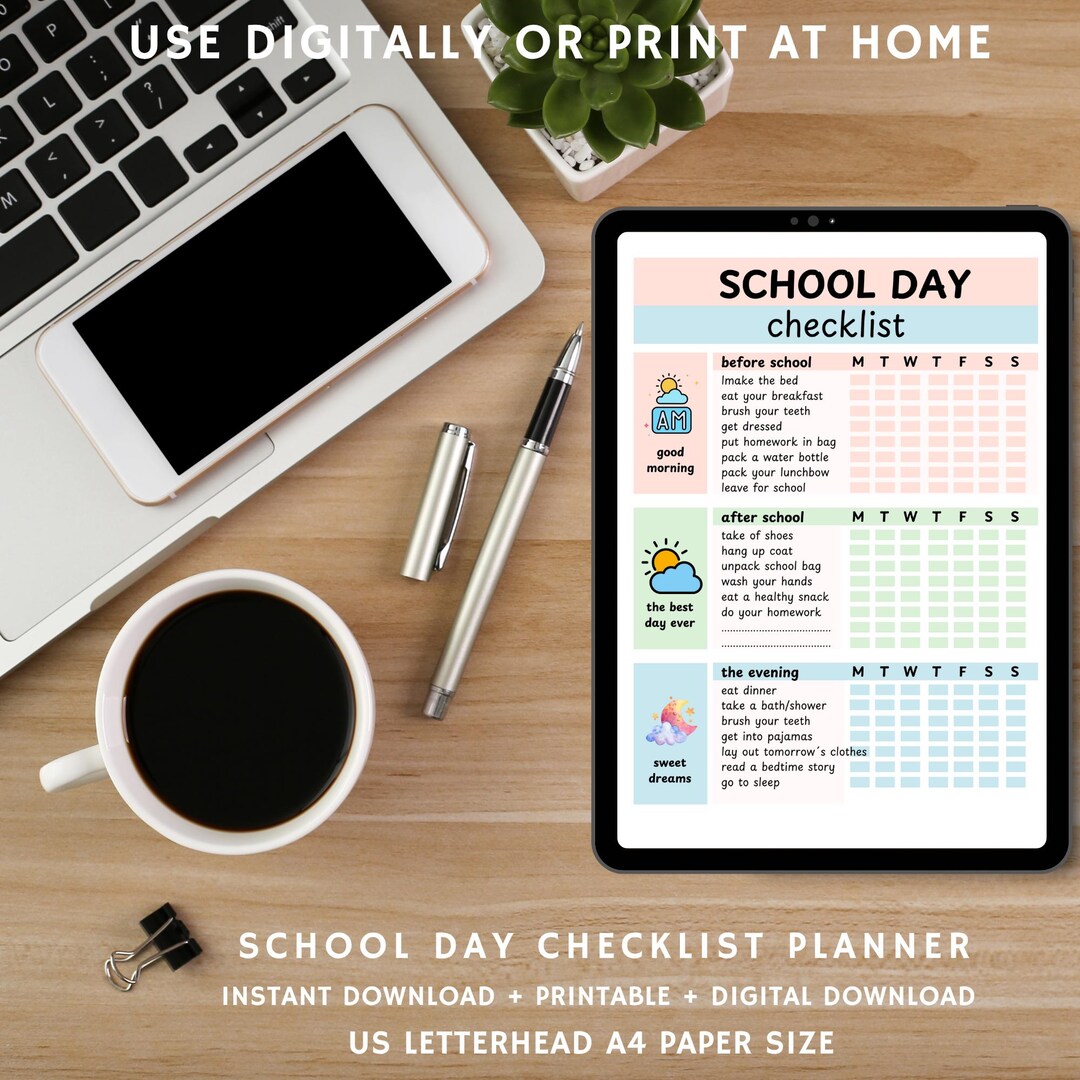 School Daily Checklist: Academic Planner for Students & Teachers (PDF ...
