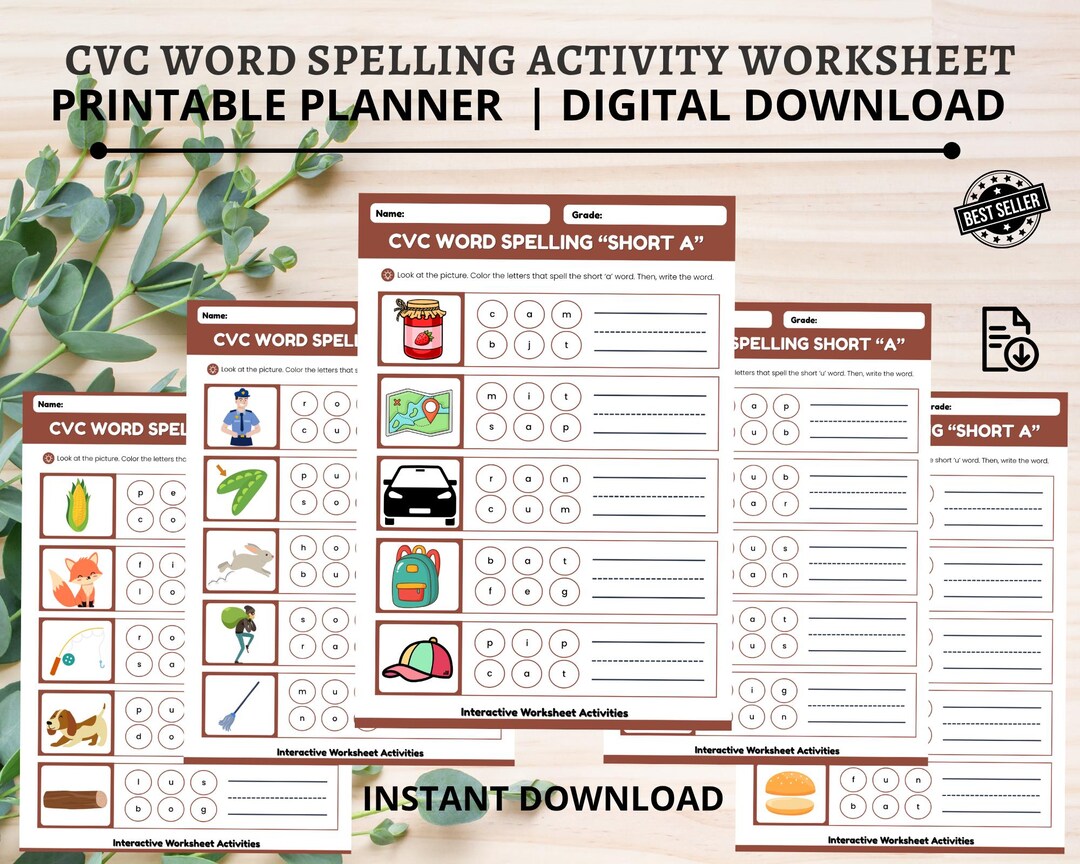 Printable CVC Word Spelling Worksheet – Short A Words Activity Pack (10 ...