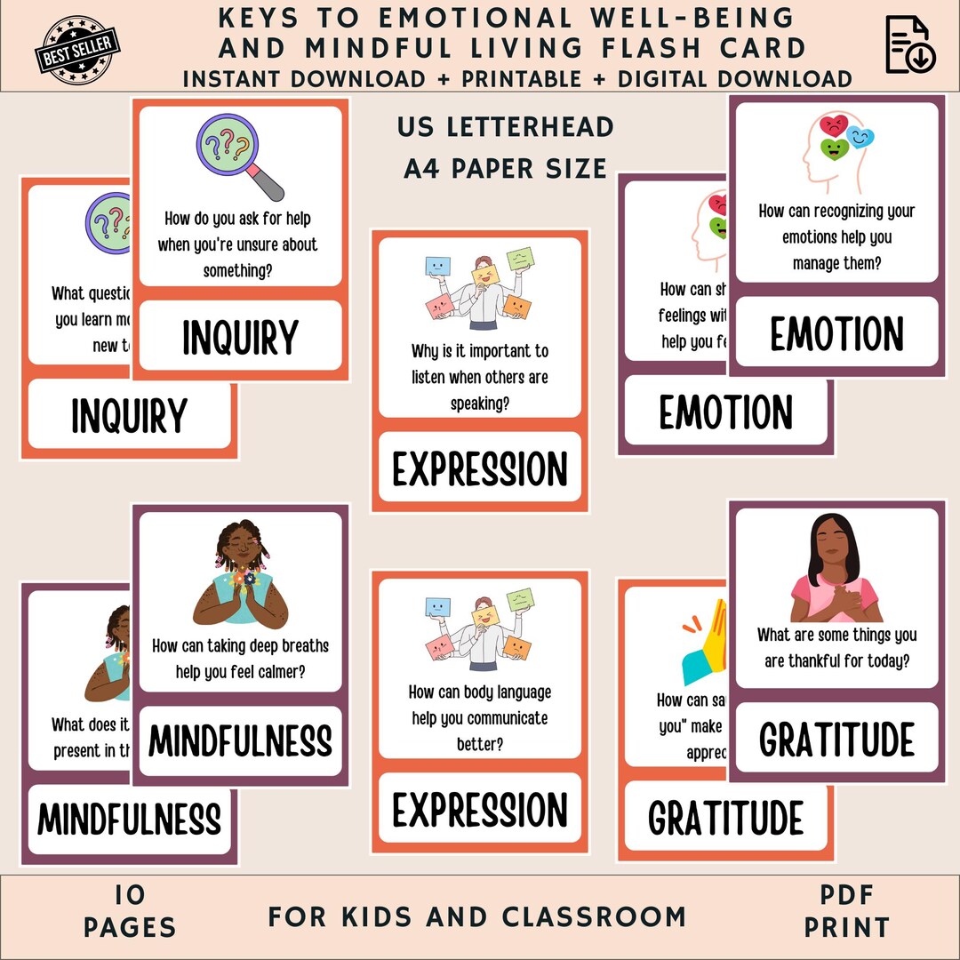 Mindfulness Flash Cards: Emotional Intelligence & Expression (PDF Print ...