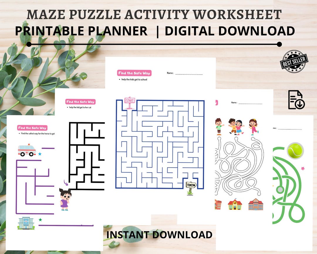 Printable Maze Puzzle Worksheet Bundle: 10 Brain-boosting Activities ...