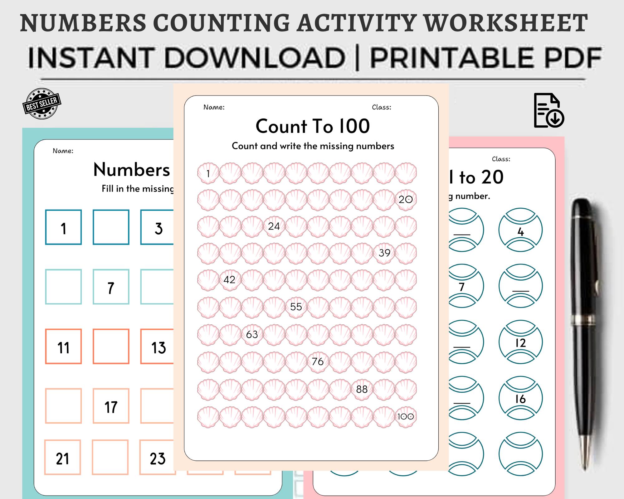 Printable Number Counting Worksheet Bundle: Fun Math Activities for ...