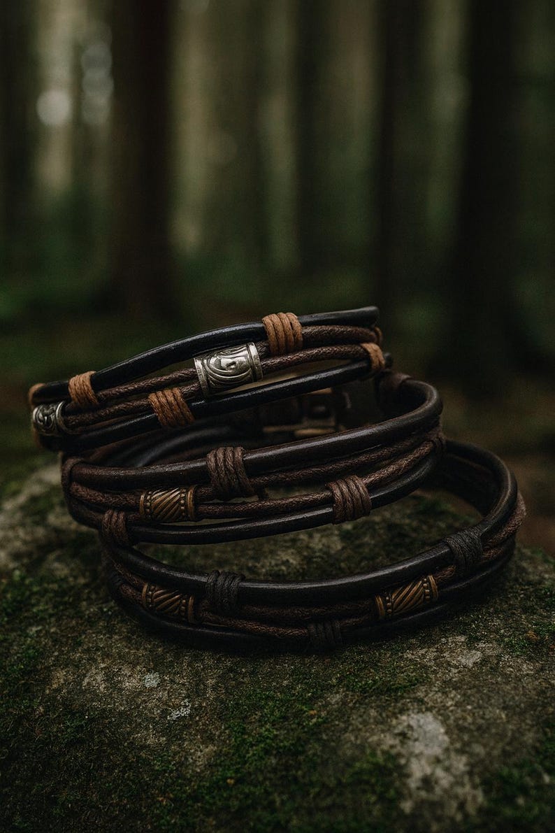 Handmade Brown Leather Bracelet - Rustic Boho Jewelry for Men - Etsy