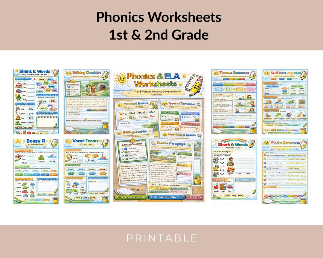 Phonics Worksheets 1st & 2nd Grade Printable - Etsy
