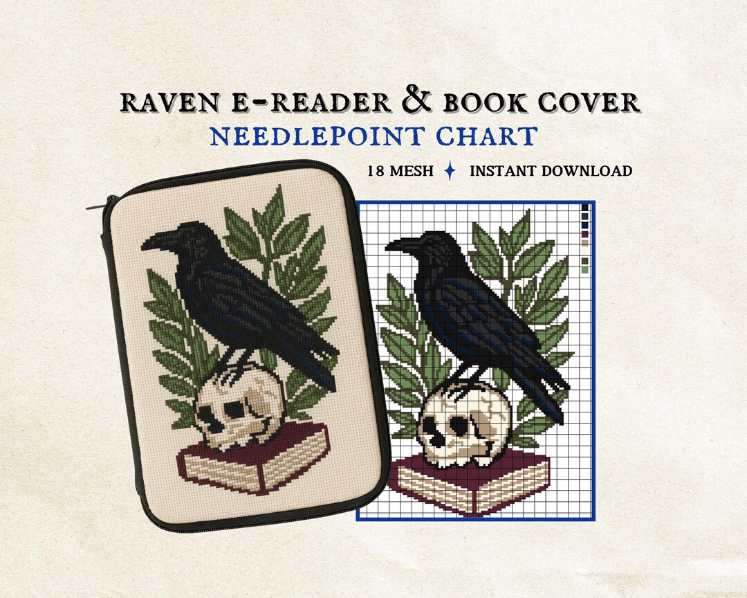 Raven E-reader & Book Cover | Digital Needlepoint Chart - Etsy