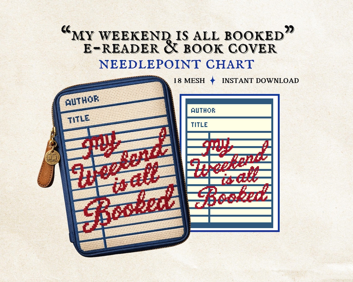 All Booked E-reader & Book Cover | Digital Needlepoint Chart - Etsy