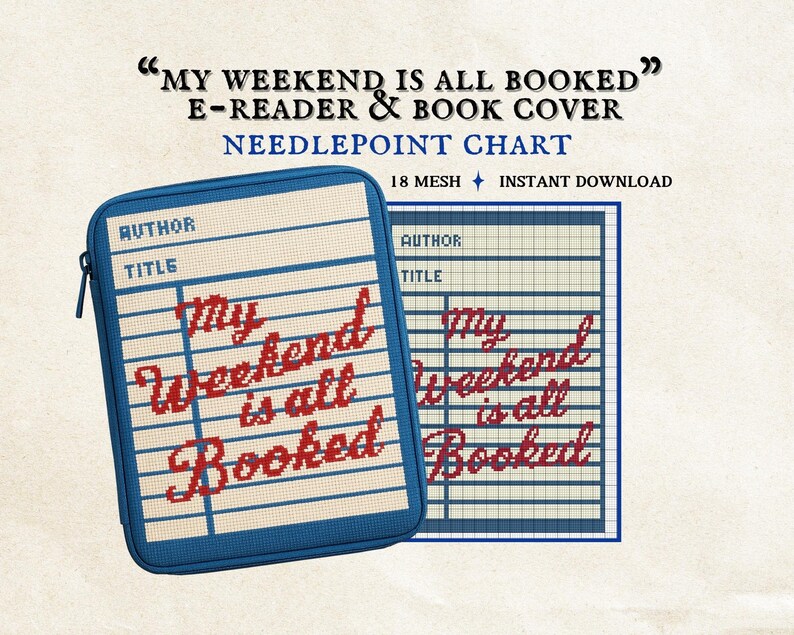 All Booked E-reader & Book Cover | Digital Needlepoint Chart - Etsy
