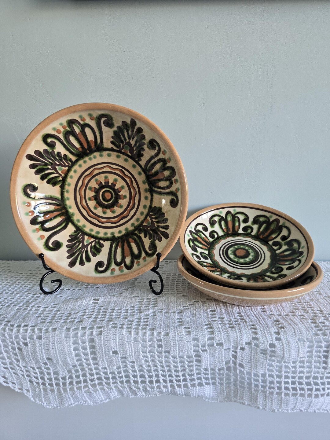 Vintage Romanian Hand-painted Ceramic Plates: Folk Art Wall Decor, Set ...