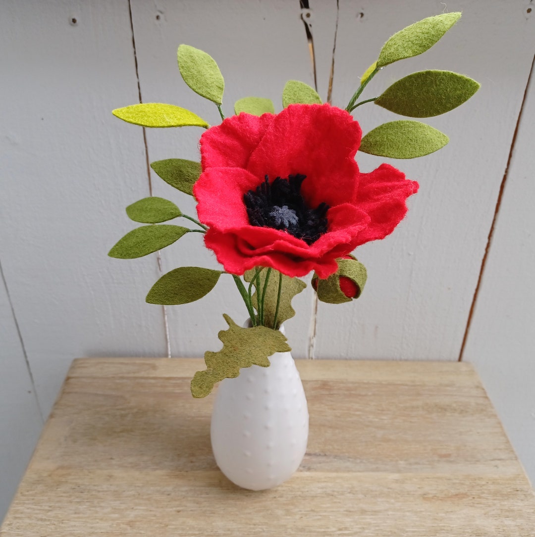Red Felt Poppy Flower Bouquet - Etsy