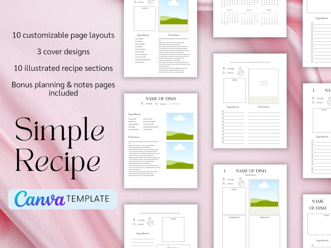 Recipe Book Canva Template, Printable & Digital Family Cookbook ...