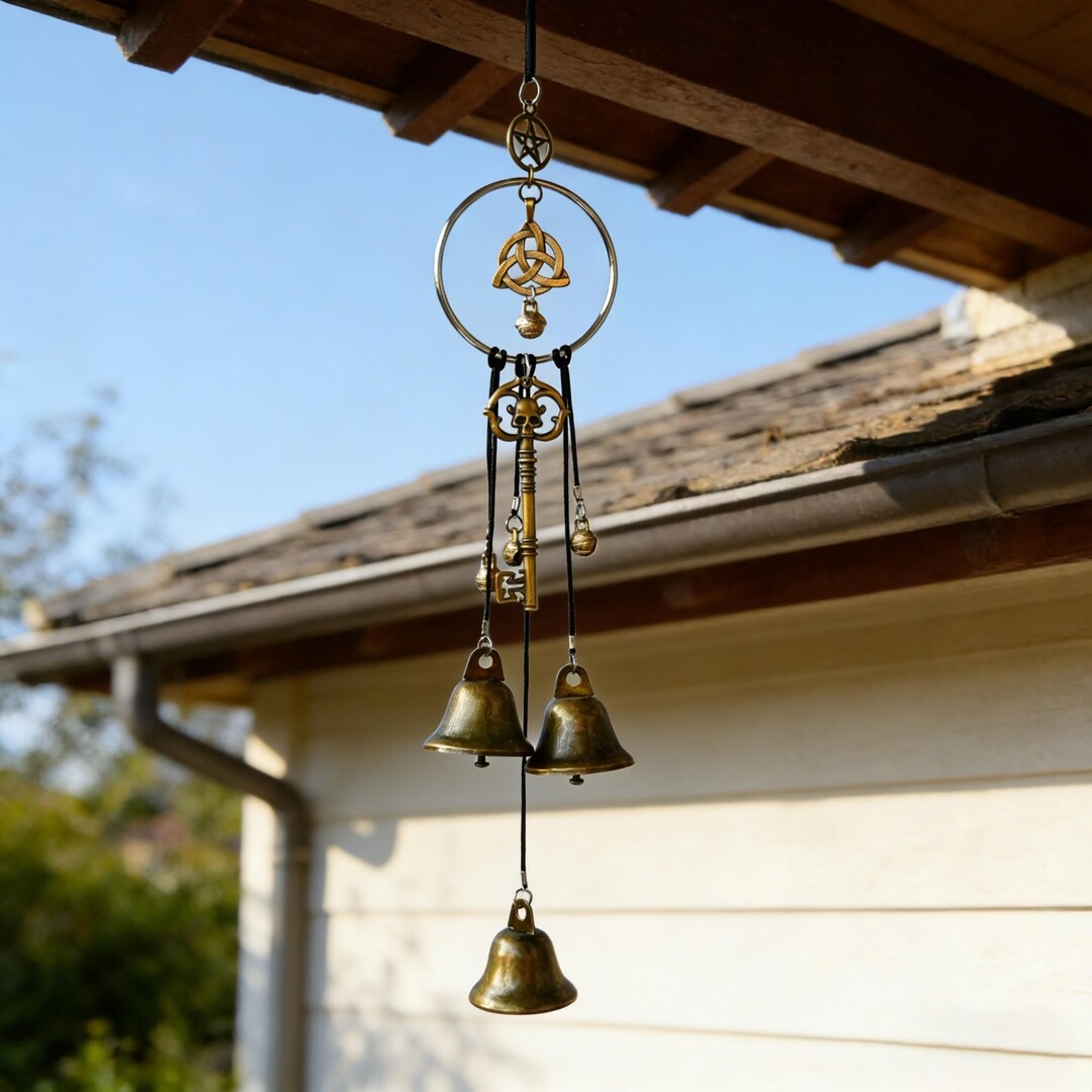 Handmade Mystic Witch Key Wind Chime Bells,celtic Knot Pentacle Skull ...