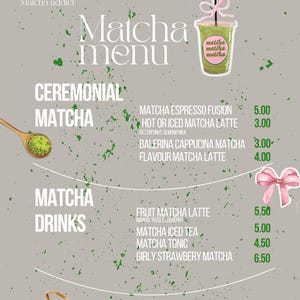 Editable Matcha Menu Template – Boho Cafe Menu, Printable Matcha Drink ...
