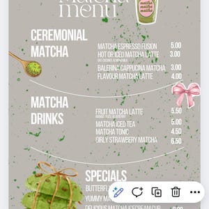 Editable Matcha Menu Template – Boho Cafe Menu, Printable Matcha Drink ...