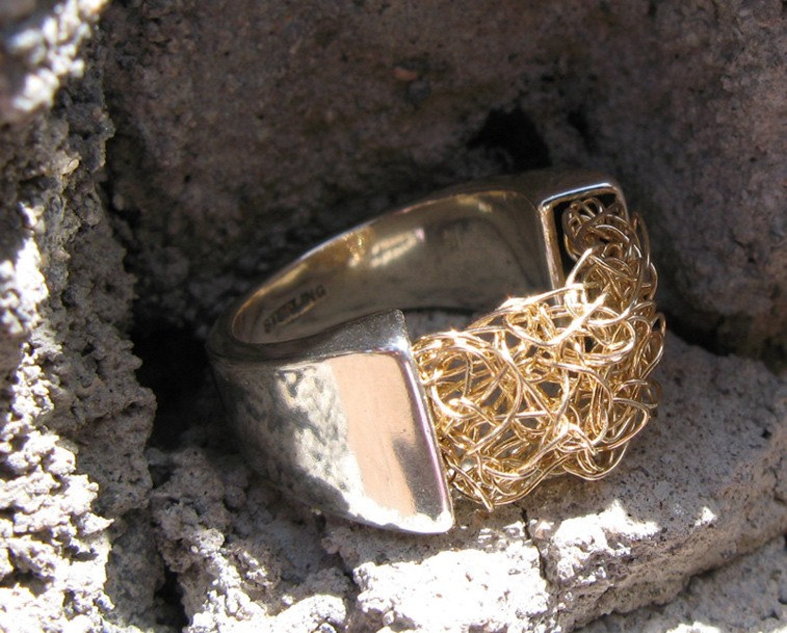 Mixed Metal Crochet and Silver Cast Ring - Etsy