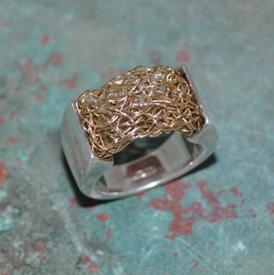 Mixed Metal Crochet and Silver Cast Ring - Etsy