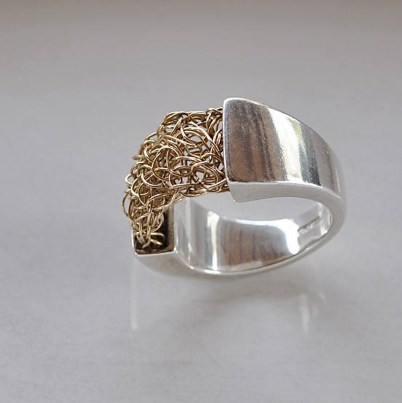 Mixed Metal Crochet and Silver Cast Ring - Etsy