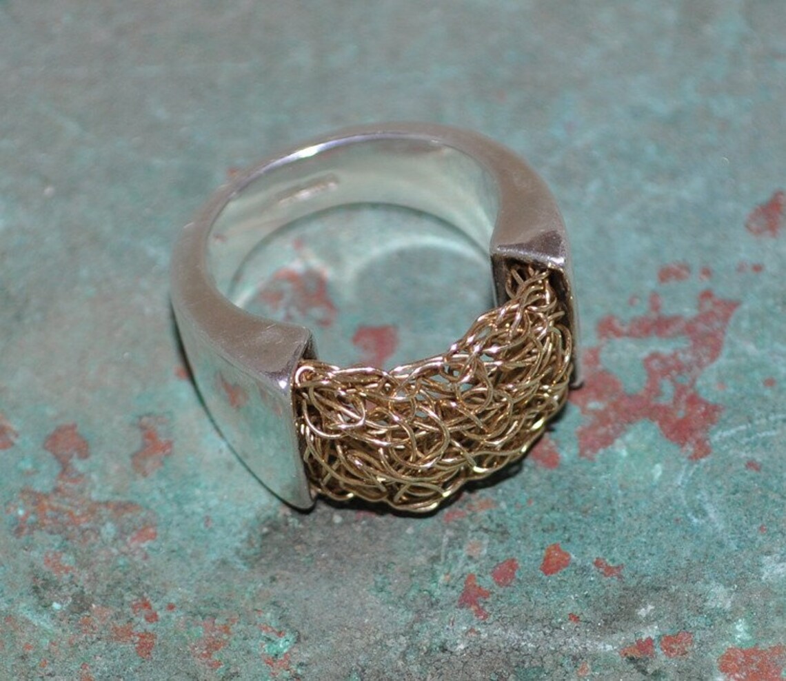Mixed Metal Crochet and Silver Cast Ring - Etsy