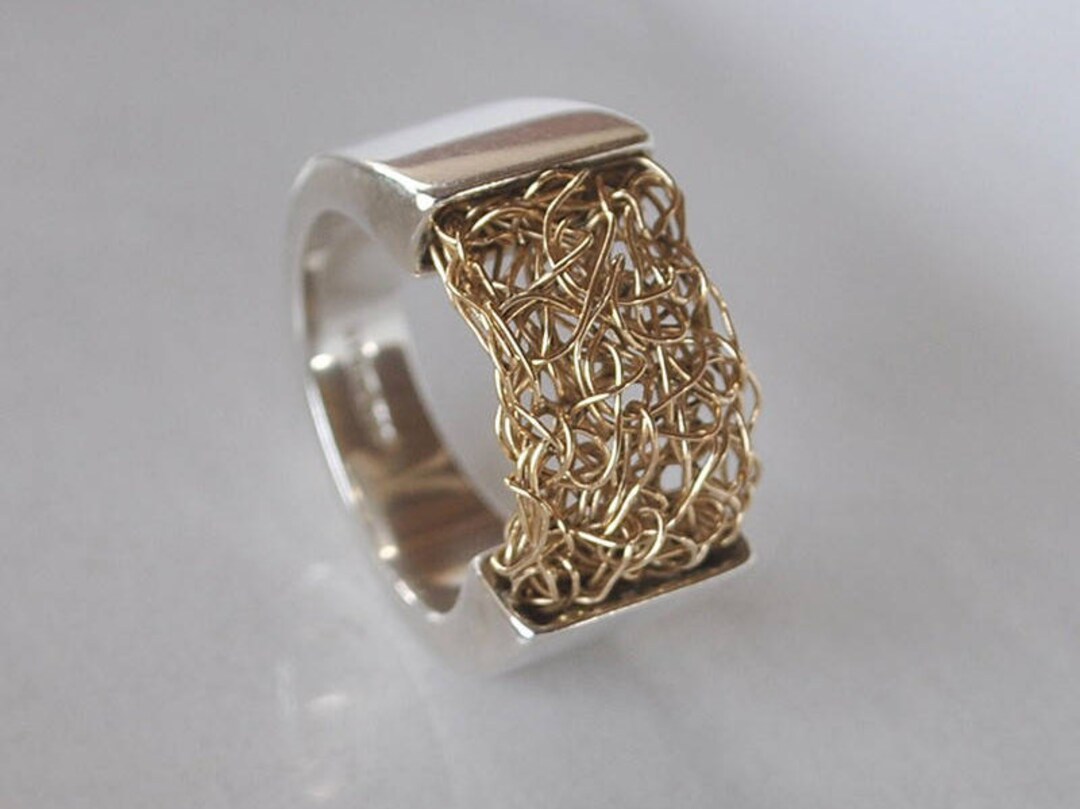 Mixed Metal Crochet and Silver Cast Ring - Etsy