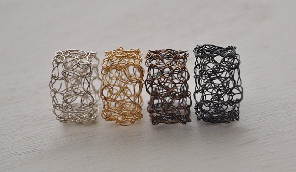 Crocheted Sterling Silver Ring Crochet Band Wire Mesh - Etsy