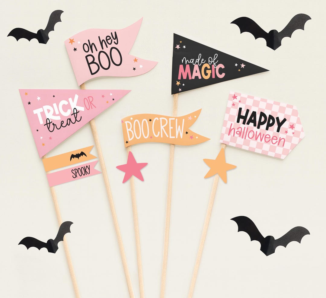 Pink Halloween Pennant Flags: Printable Boo Basket Decor (PDF) - Etsy