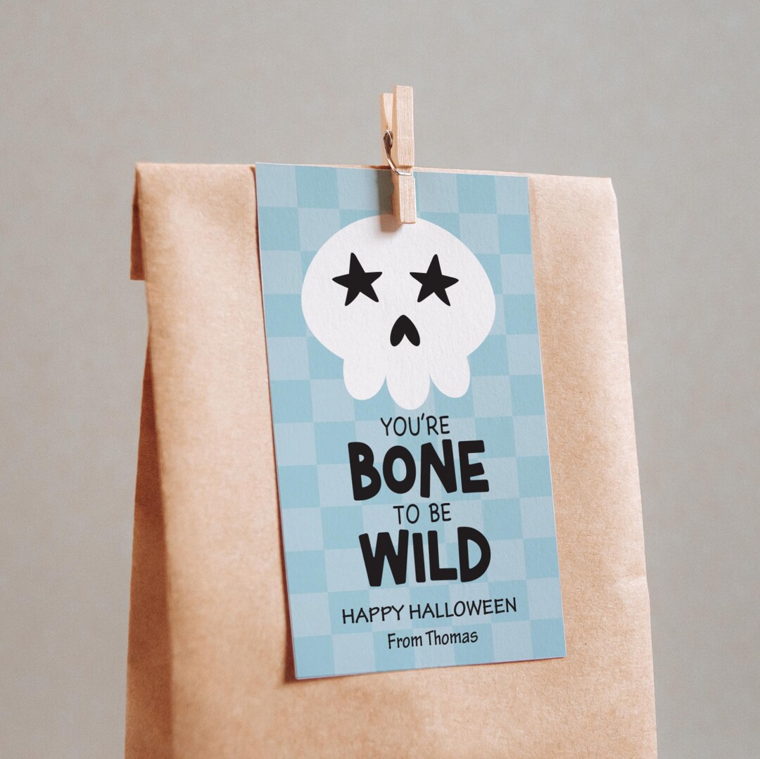 Halloween Printable Tag Blue Bone to Be Wild Halloween Party Favor ...