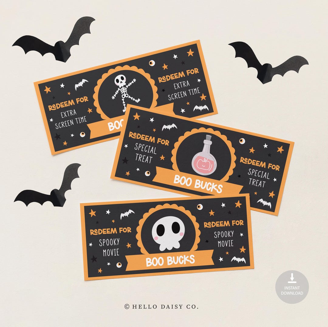 Halloween Coupons Printable: 'boo Bucks' Gift Vouchers for Kids (PDF ...