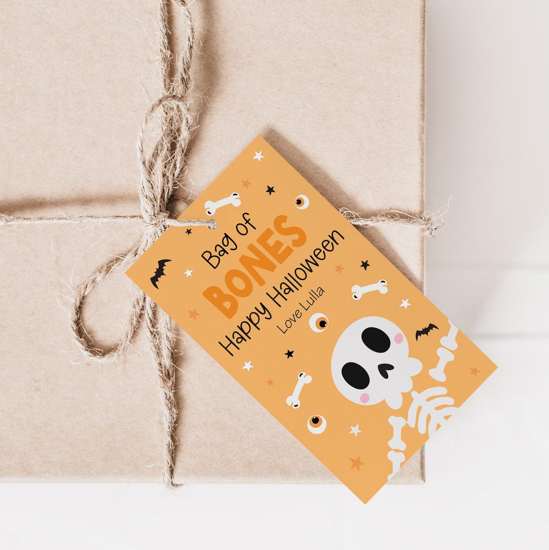 Halloween Printable Gift Tag Halloween Bag of Bones Tag Halloween Party ...