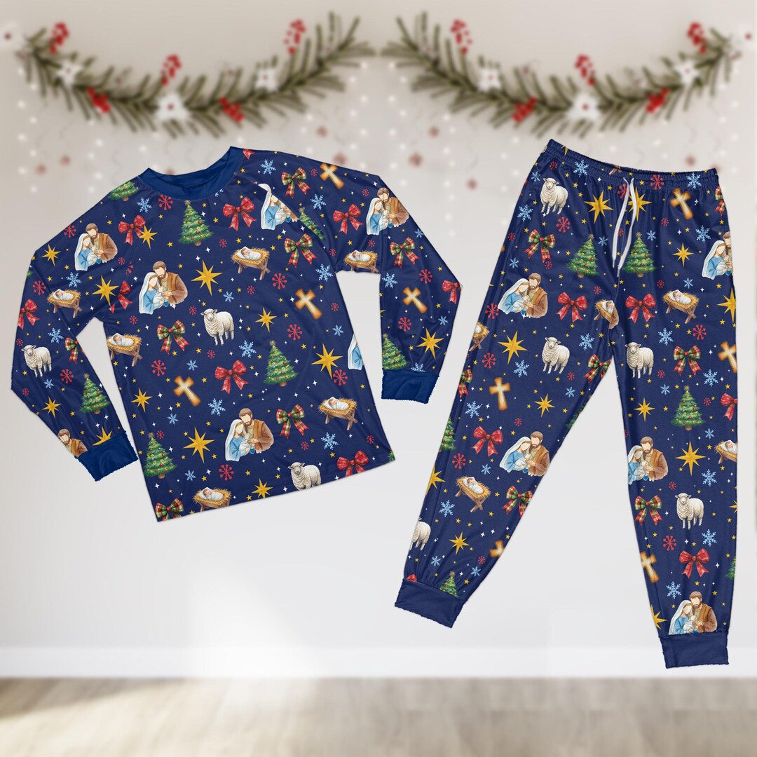 Coquette Jesus Christmas Pajamas Set, Festive Matching Longsleeve ...
