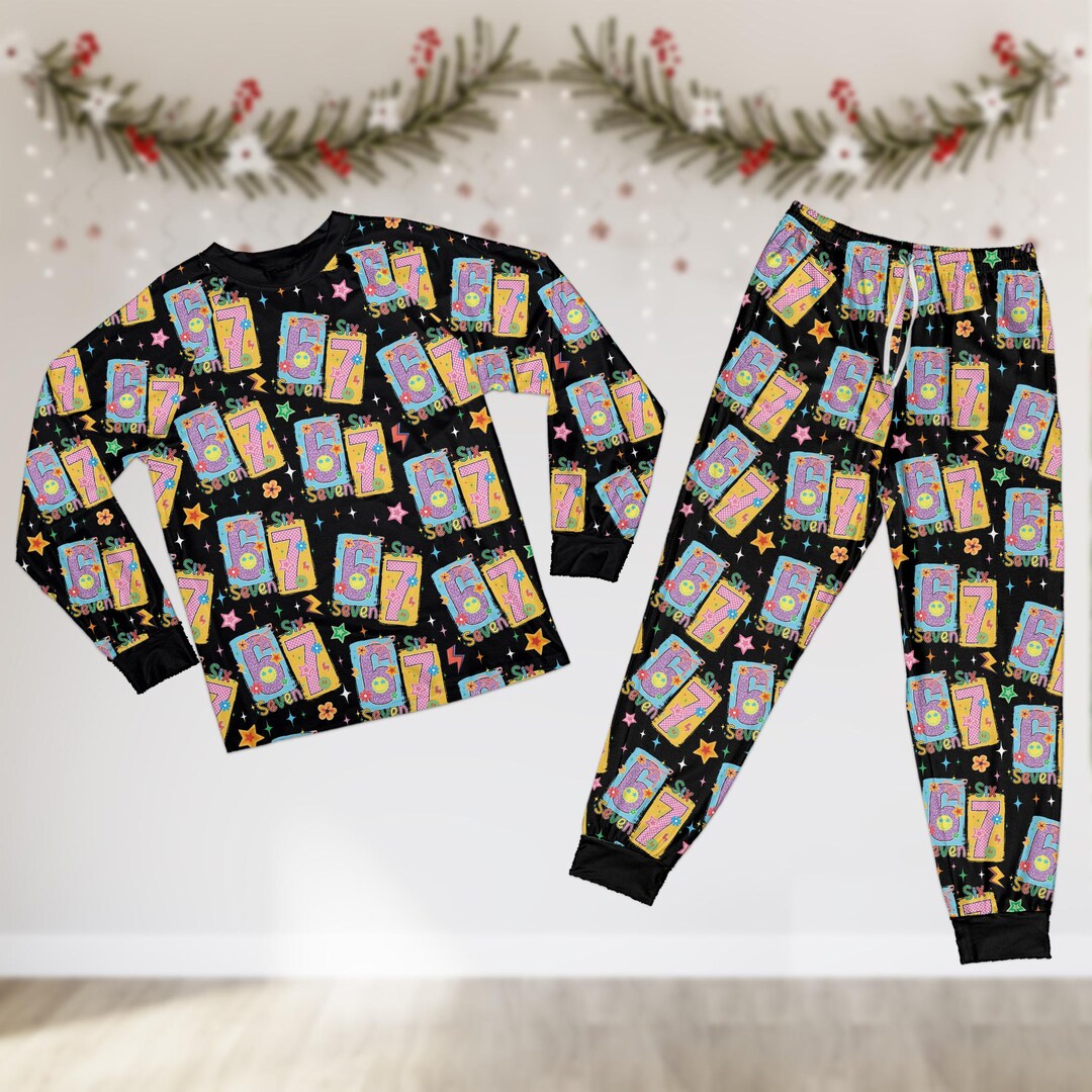 Cute Six Seven Pajamas Set, Trending Gen Z Pajamas, Coquette Brainrot ...